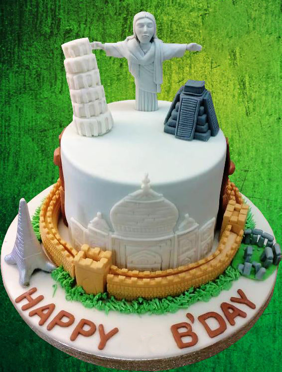 Seven Wonders Of The World Theme Cake